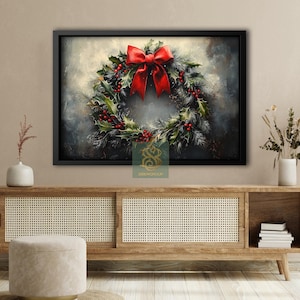 Vintage Christmas Wreath Canvas Print: Cottage Holiday Wall Art - Etsy