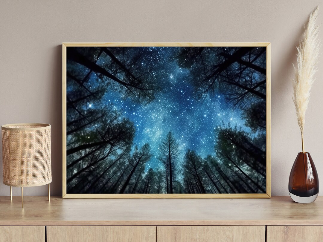 Magic Starry Night Forest Painting, Enchanted Forest Art Print, Mythical Forest Canvas Print ...