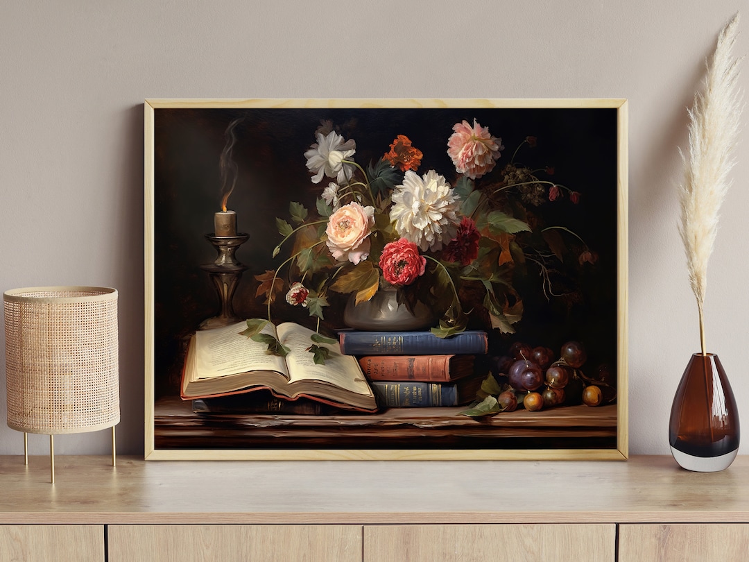 Vintage Flowers Painting, Retro Flower Art Print, Cottage Flowers ...