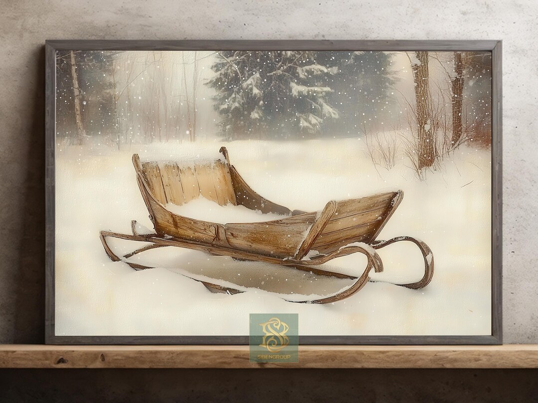 Vintage Santa's Sleight Canvas Print, Cottage Winter Poster, Snowy Wall ...