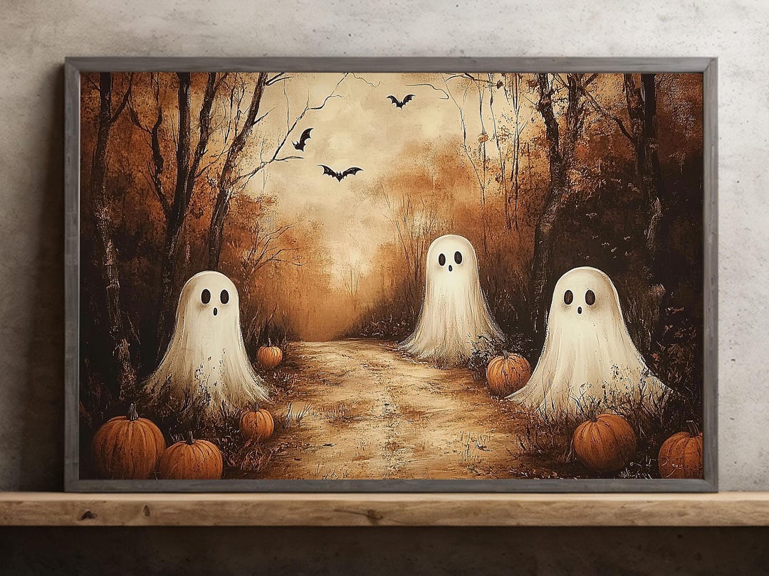 Vintage Halloween Ghost Canvas Print: Country Cottage Decor - Etsy