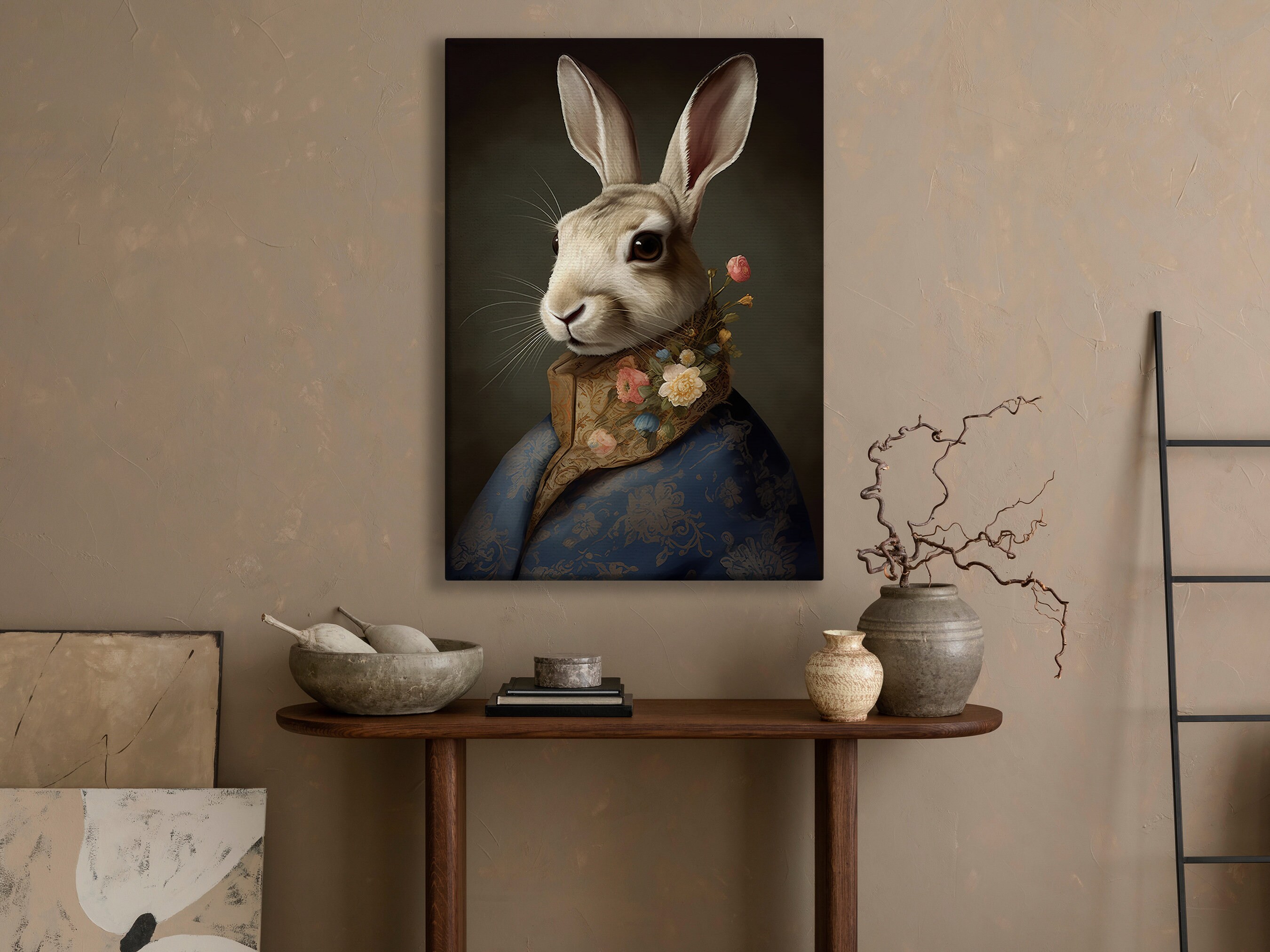 Victorian Rabbit Portrait Painting, Rabbit Art Print, Rabbit Canvas ...