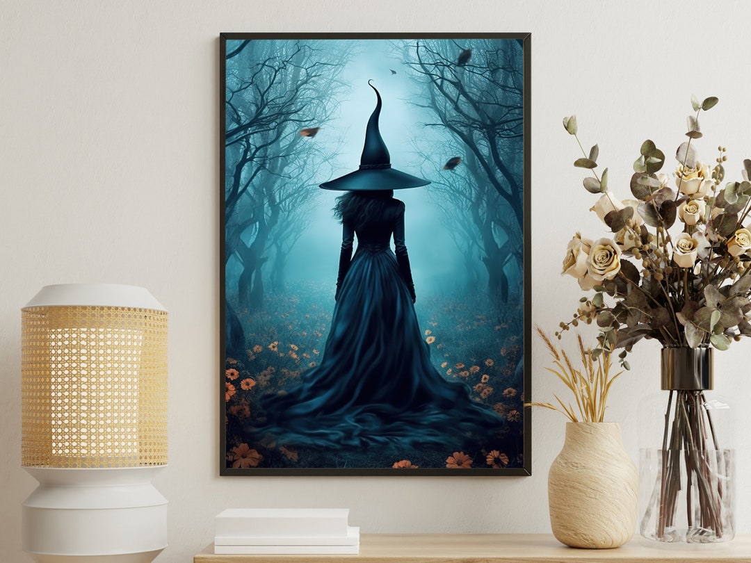 Magic Forest Witch Twilight Painting, Witchy Art Print, Witch Canvas ...