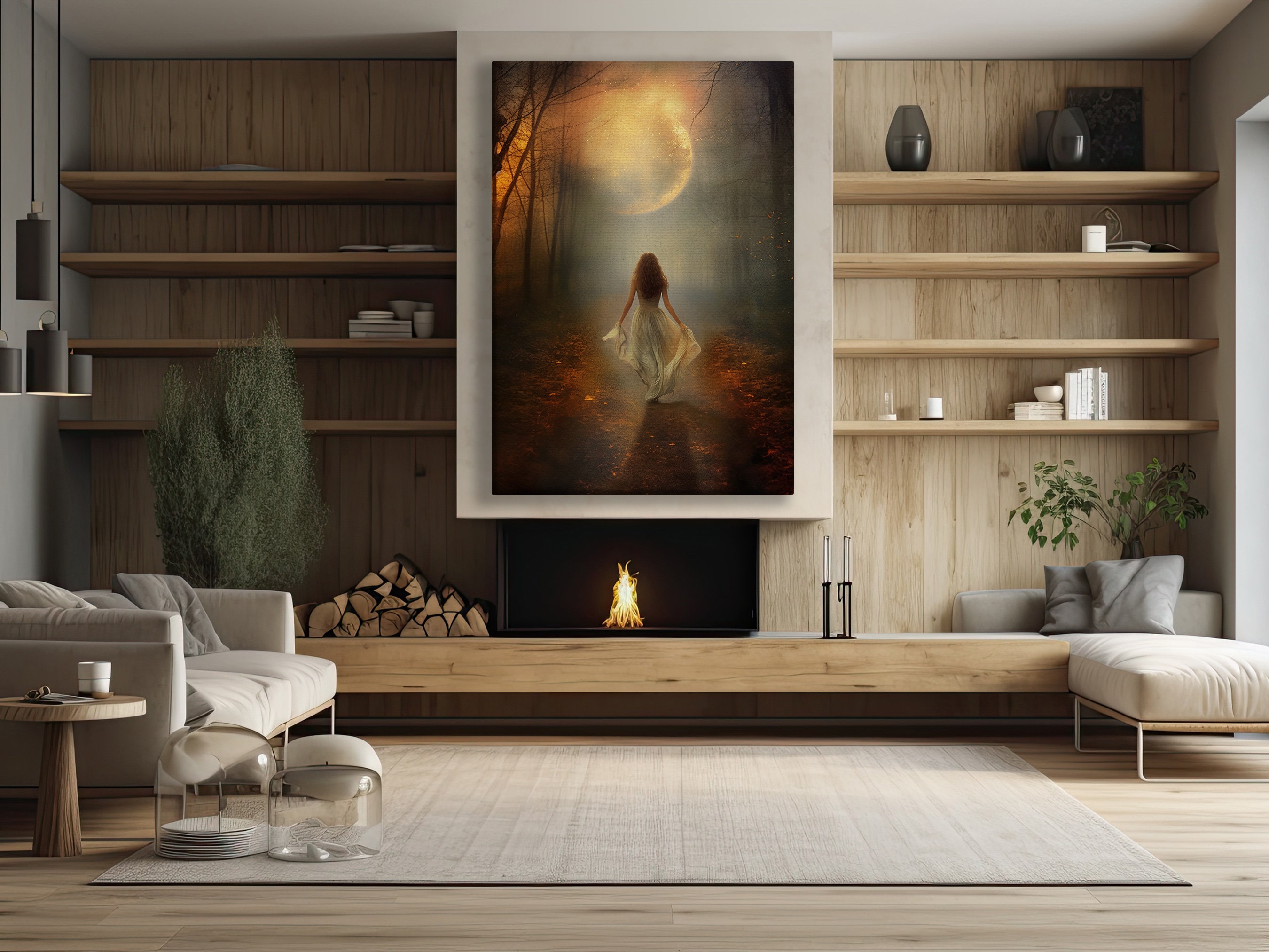 Moonlight Woman Painting, Mythical Woman Art Print, Mythical Canvas ...