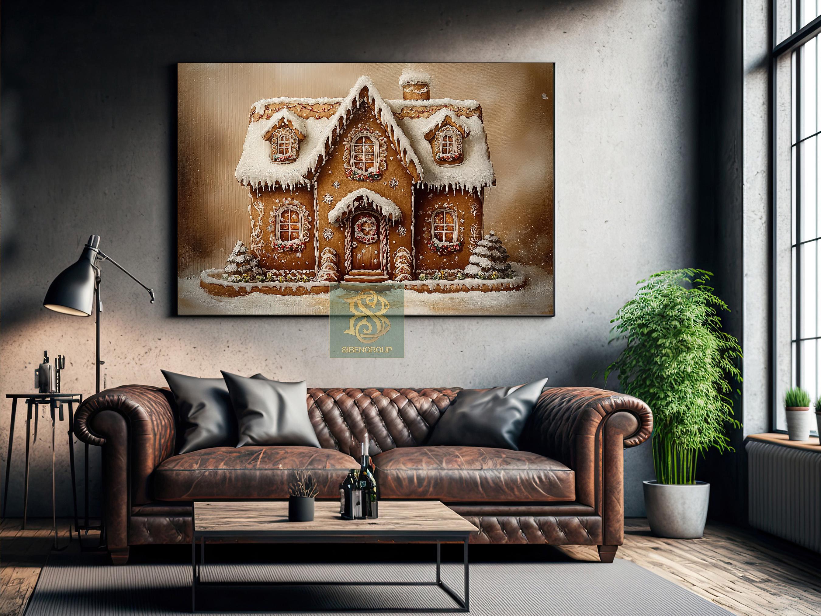 Vintage Gingerbread House Canvas Print: Cozy Christmas Wall Art - Etsy