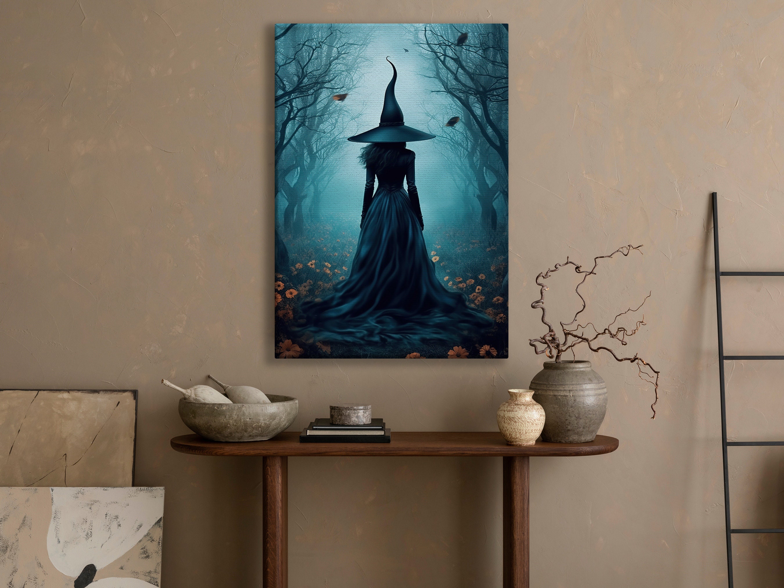 Magic Forest Witch Twilight Painting, Witchy Art Print, Witch Canvas ...