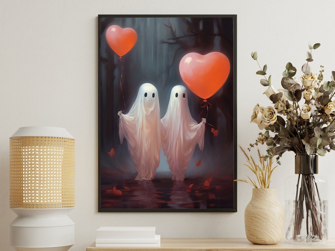 Vintage Ghosts Heart Balloon Art Print: Valentine's Day Wall Decor - Etsy