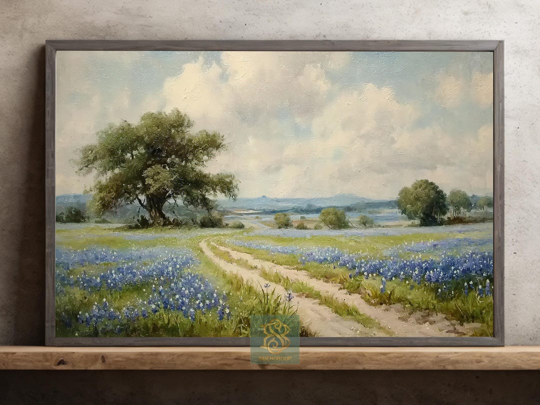 Country Pathway Canvas Print, Bluebonnet Field Poster Print, Peaceful ...