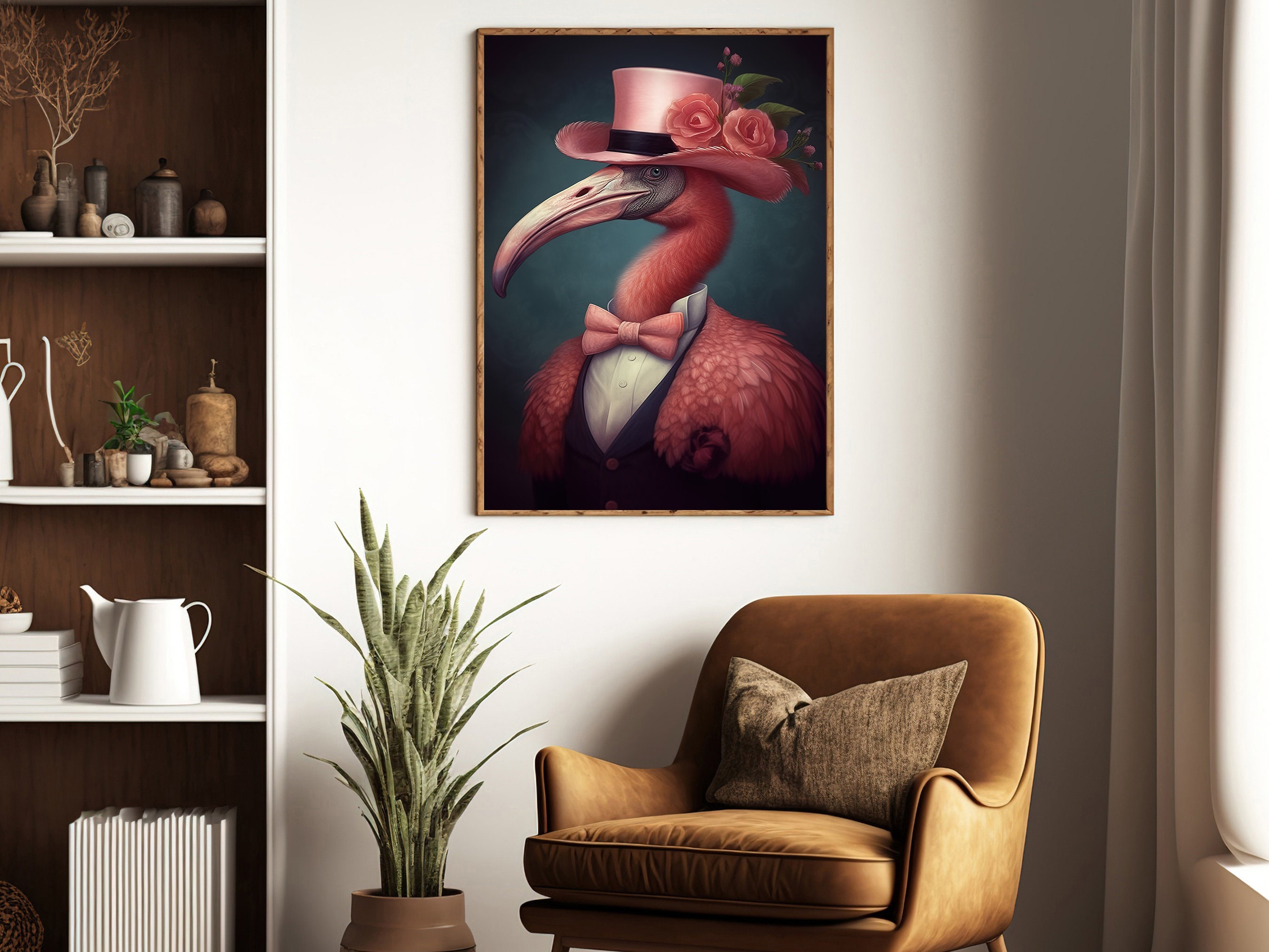 Victorian Flamingo Lady Painting, Flamingo Art Print, Flamingo Canvas ...