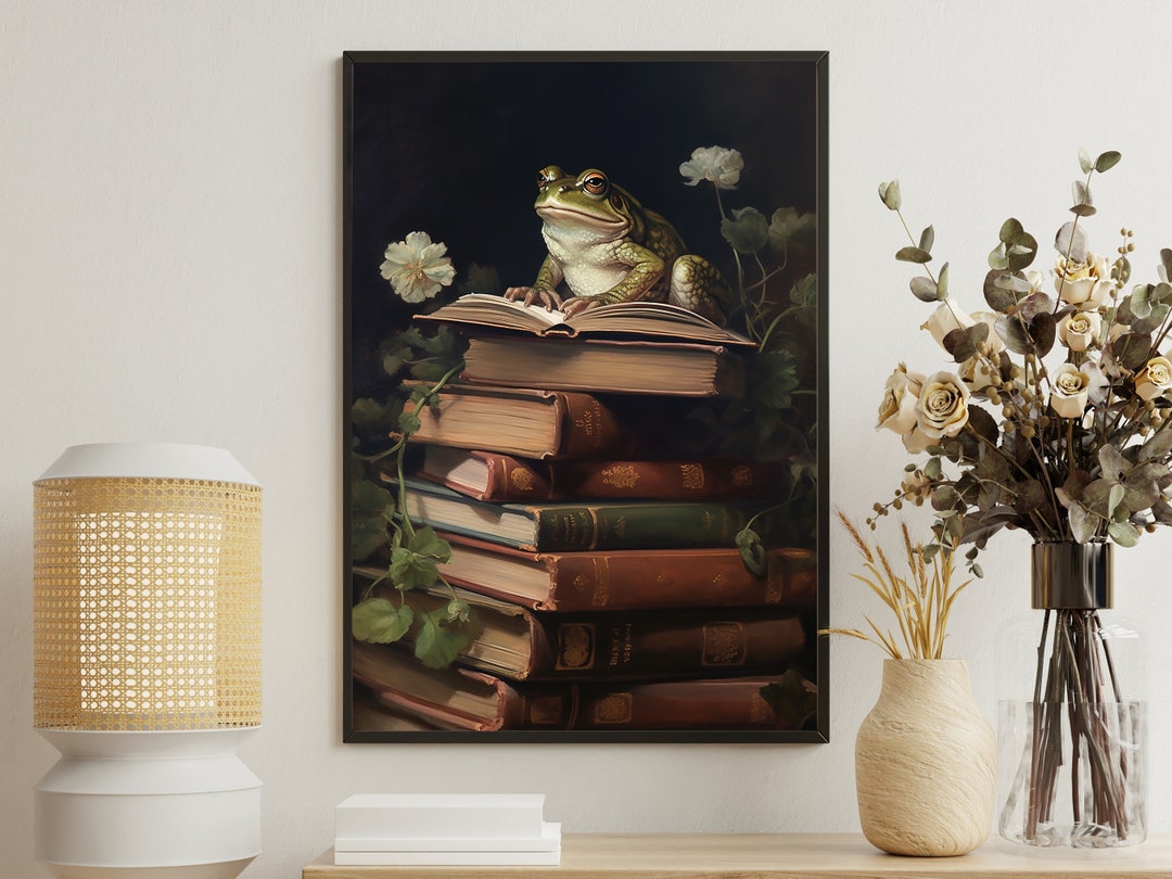 Vintage Frog Painting, Retro Frog Art Print, Cottage Frog Canvas Print ...