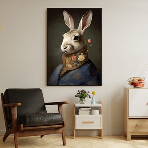 Victorian Rabbit Portrait Painting, Rabbit Art Print, Rabbit Canvas ...
