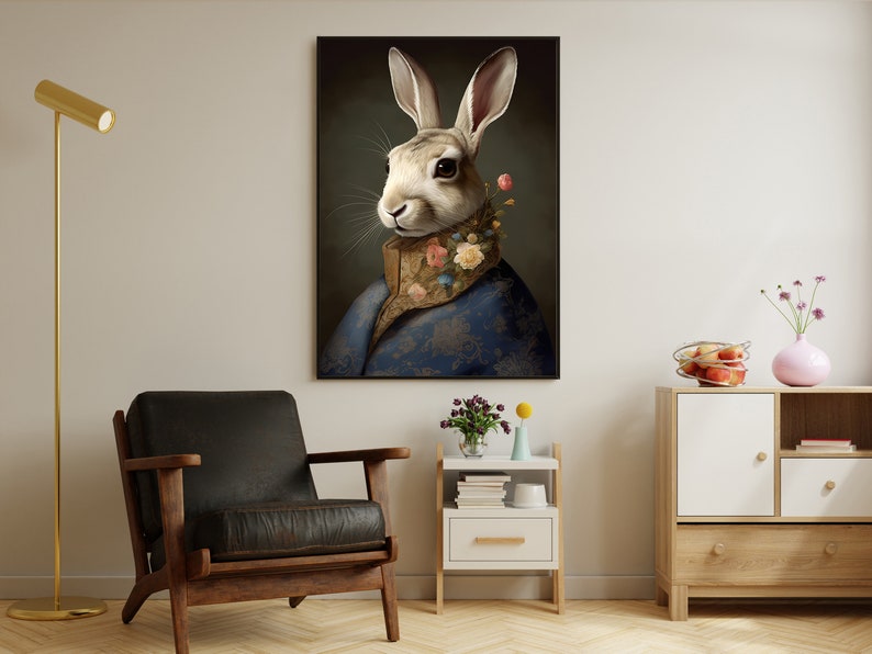 Victorian Rabbit Portrait Painting, Rabbit Art Print, Rabbit Canvas ...
