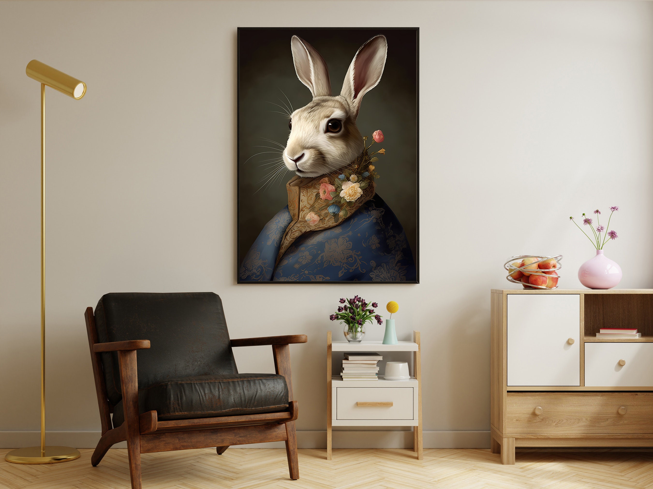 Victorian Rabbit Portrait Painting, Rabbit Art Print, Rabbit Canvas ...