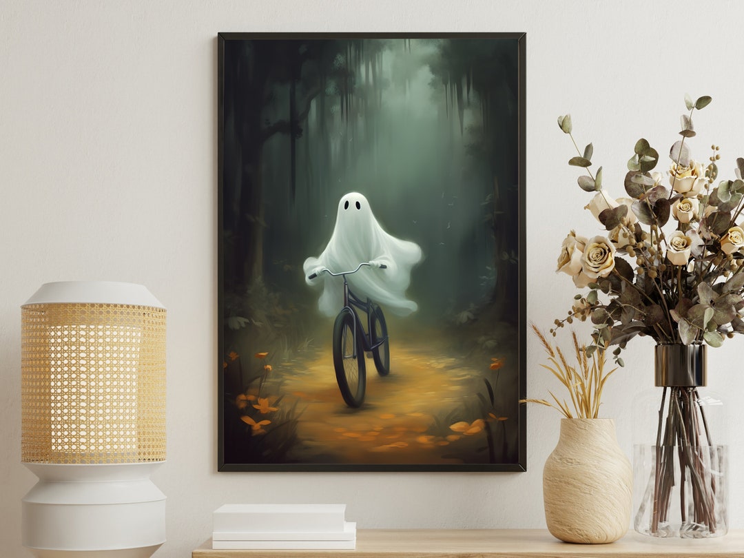 Vintage Ghost Riding Bicycle Painting, Ghost Art Print, Ghost Canvas ...