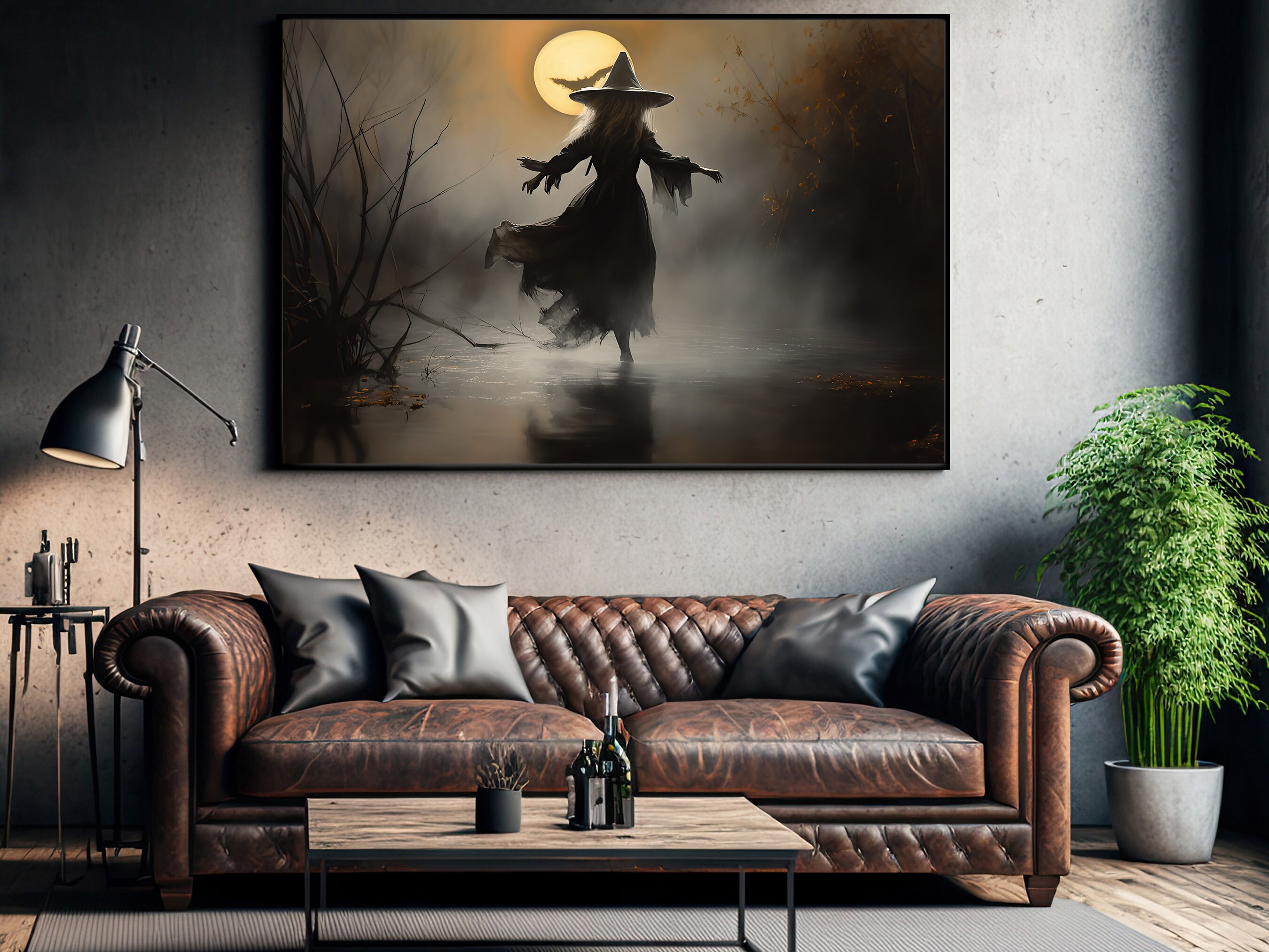 Moon Witch Dancing Painting, Witch Art Print, Witch Canvas Print ...