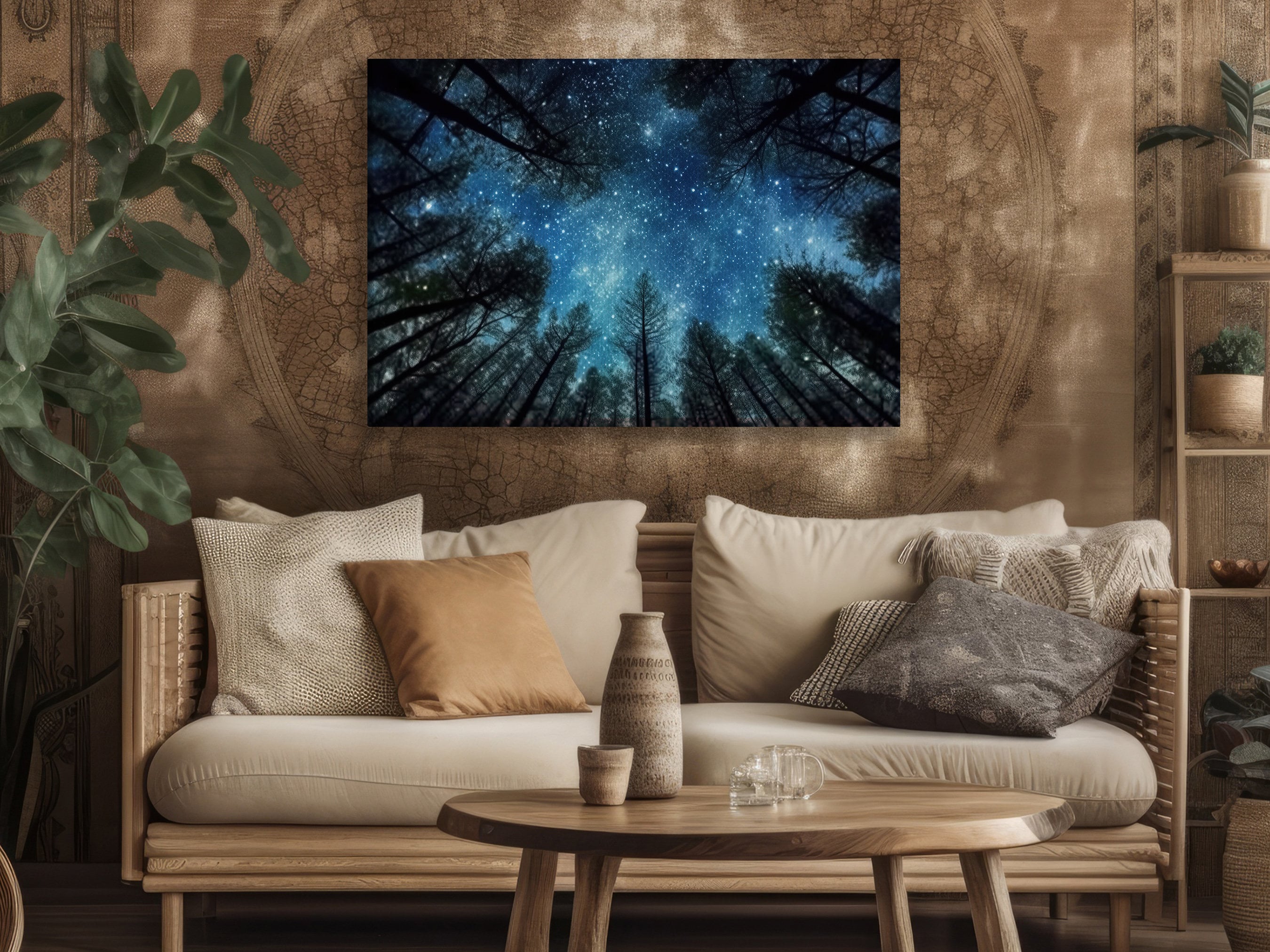 Magic Starry Night Forest Painting, Enchanted Forest Art Print, Mythical Forest Canvas Print ...