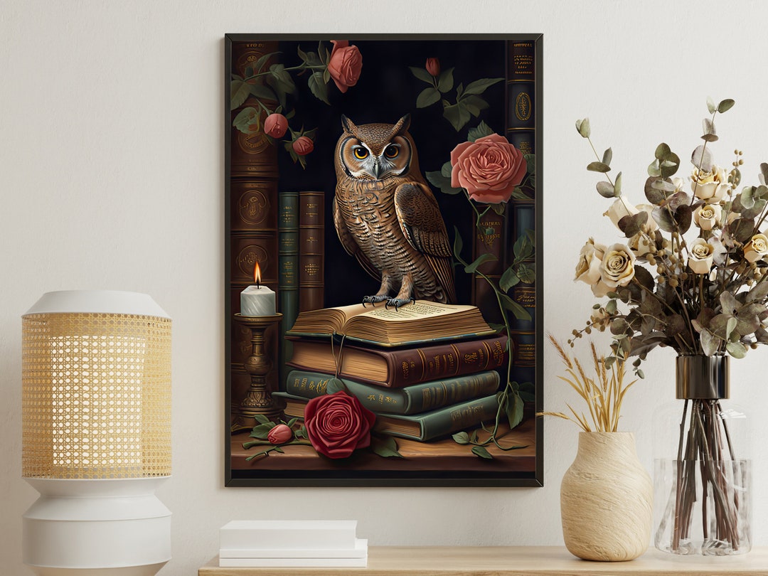 Vintage Owl Painting, Retro Owl Art Print, Owl Canvas Print, Gothic Art ...