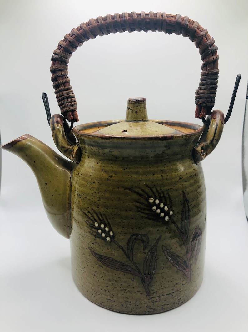Vintage Otagiri Stoneware Teapot Rattan Handle Cups 5 Wheat Japan - Etsy