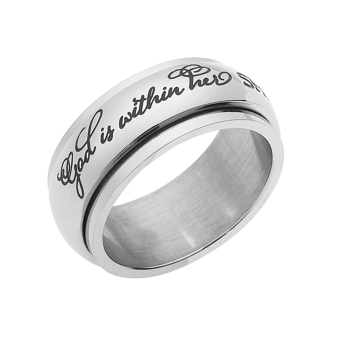 8mm Women's Spinner Ring - God is Within Her She Will Not Fail ...