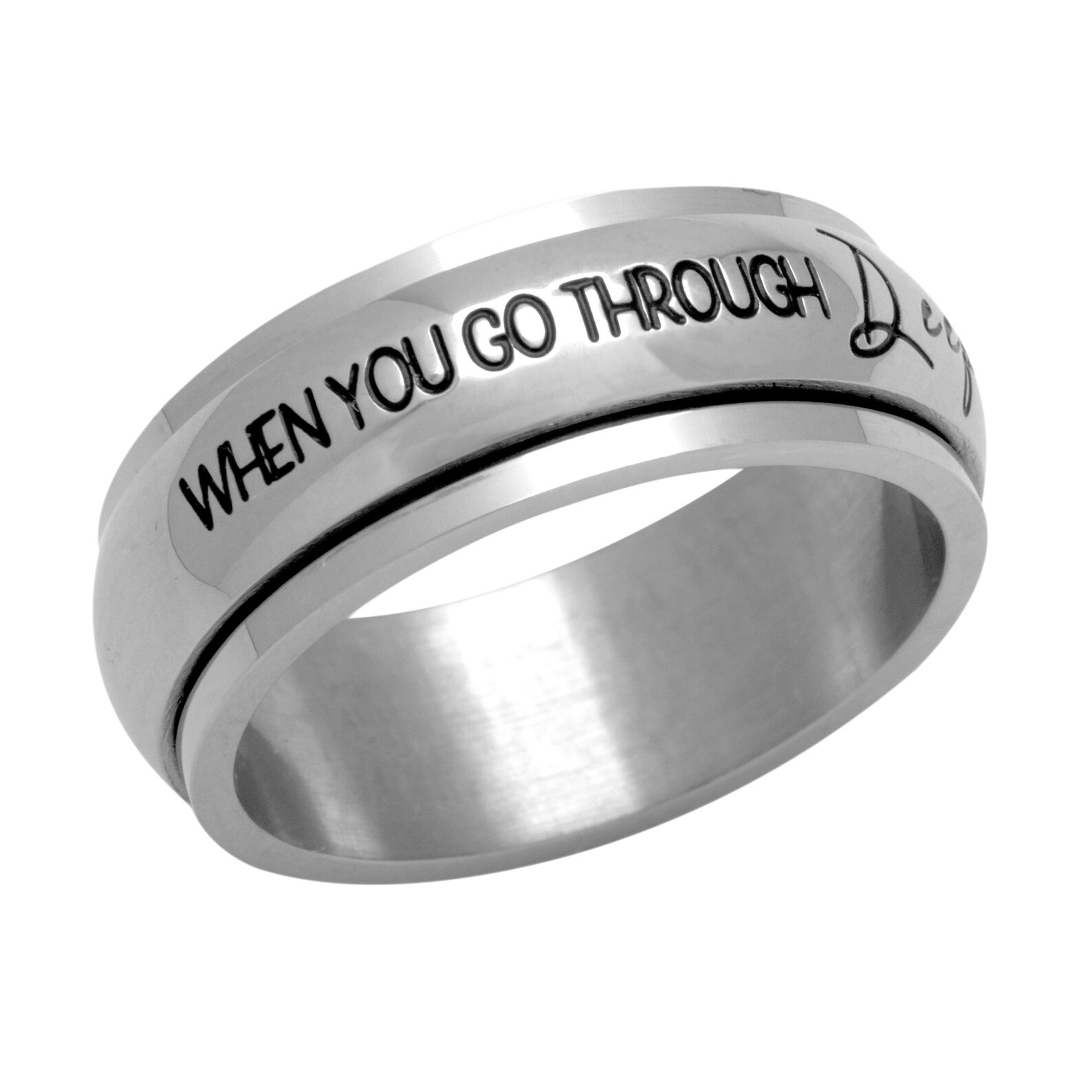 8mm Women's Spinner Ring - When You Go Through Deep Waters .. Christian ...