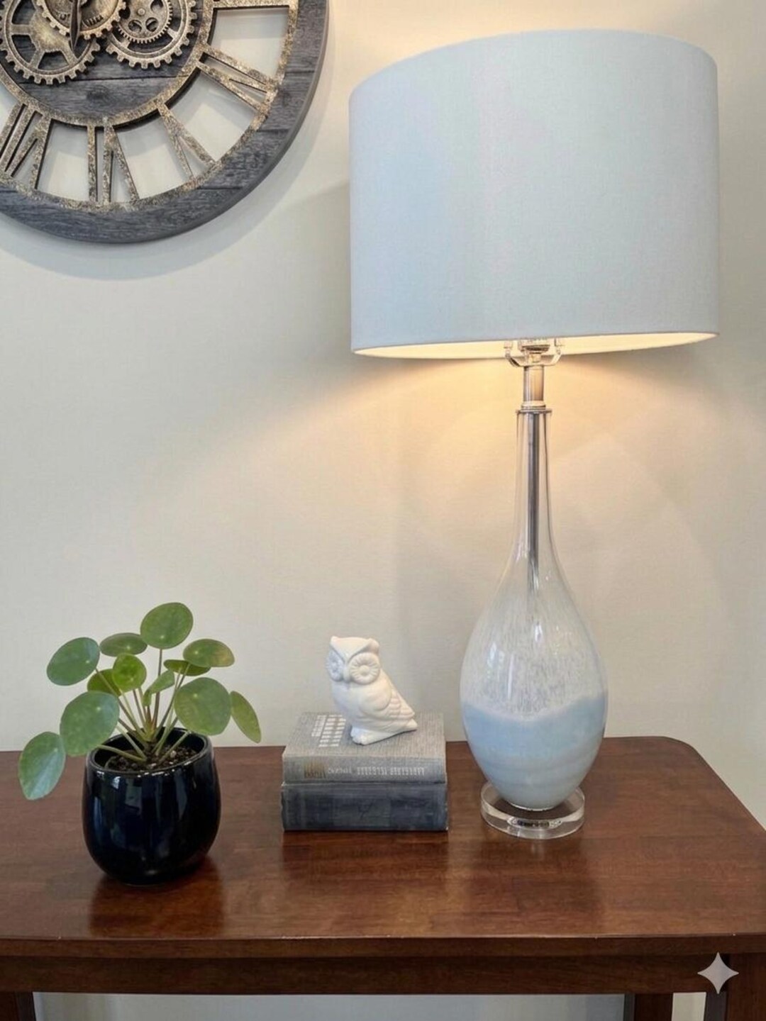 Large Mottled Art Glass Table Lamp – Sky Blue, Cloud White Teardrop ...