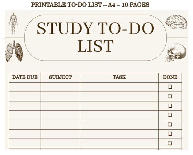 Medicine & Anatomy Study to Do List - Etsy UK