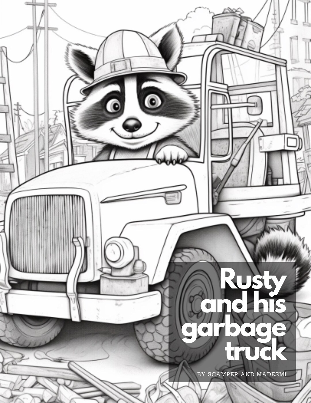Garbage Truck Coloring Book Printable – Cute Raccoon “rusty”, Recycling ...