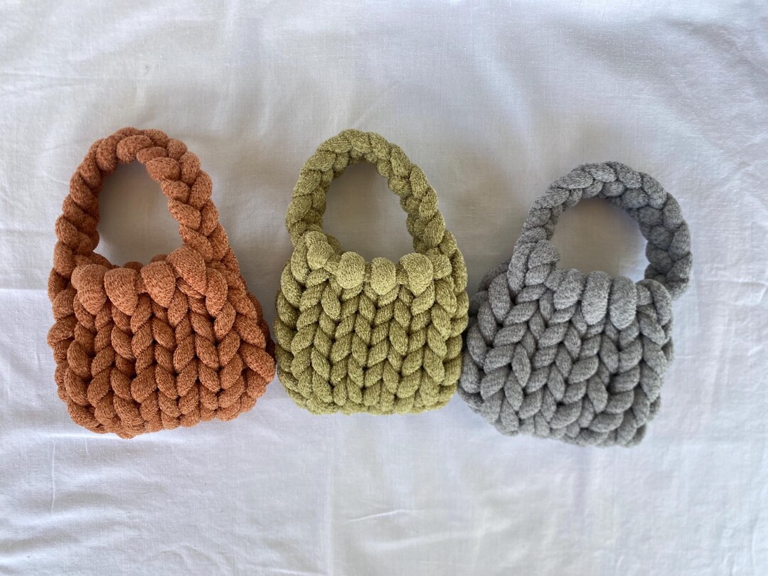 Crochet Vintage Green Plush Yarn Mini Bag - Etsy