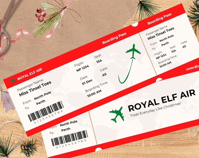 Elf Boarding Pass, Elf Airplane Ticket, Elf Airplane Boarding Pass, Elf ...