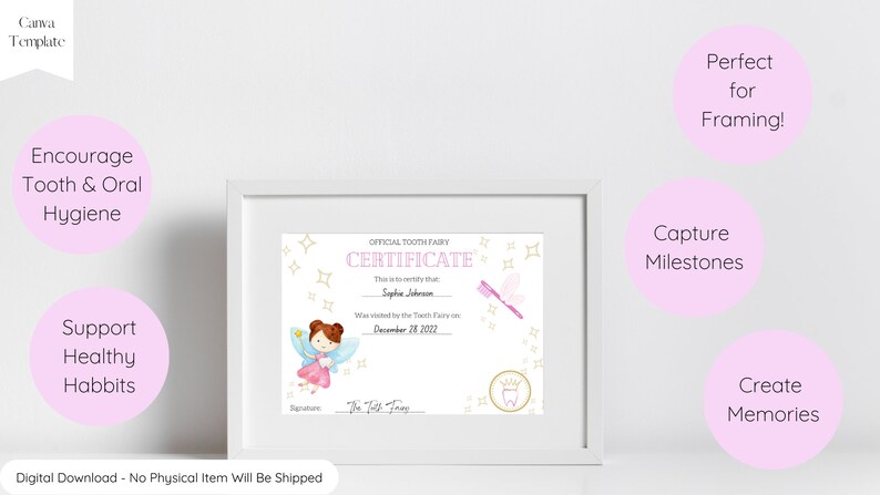 Editable Tooth Fairy Certificate Printable Certificate First - Etsy