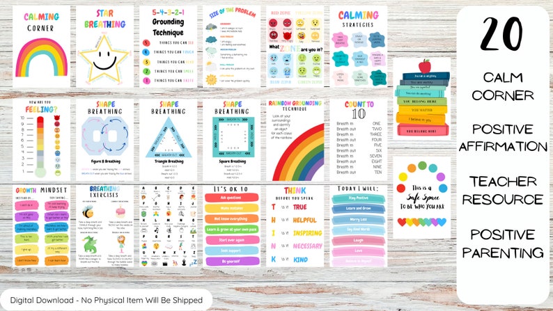 20 Calm Down Corner Posters Sign Kit Calming Decor Print Counsellor ...