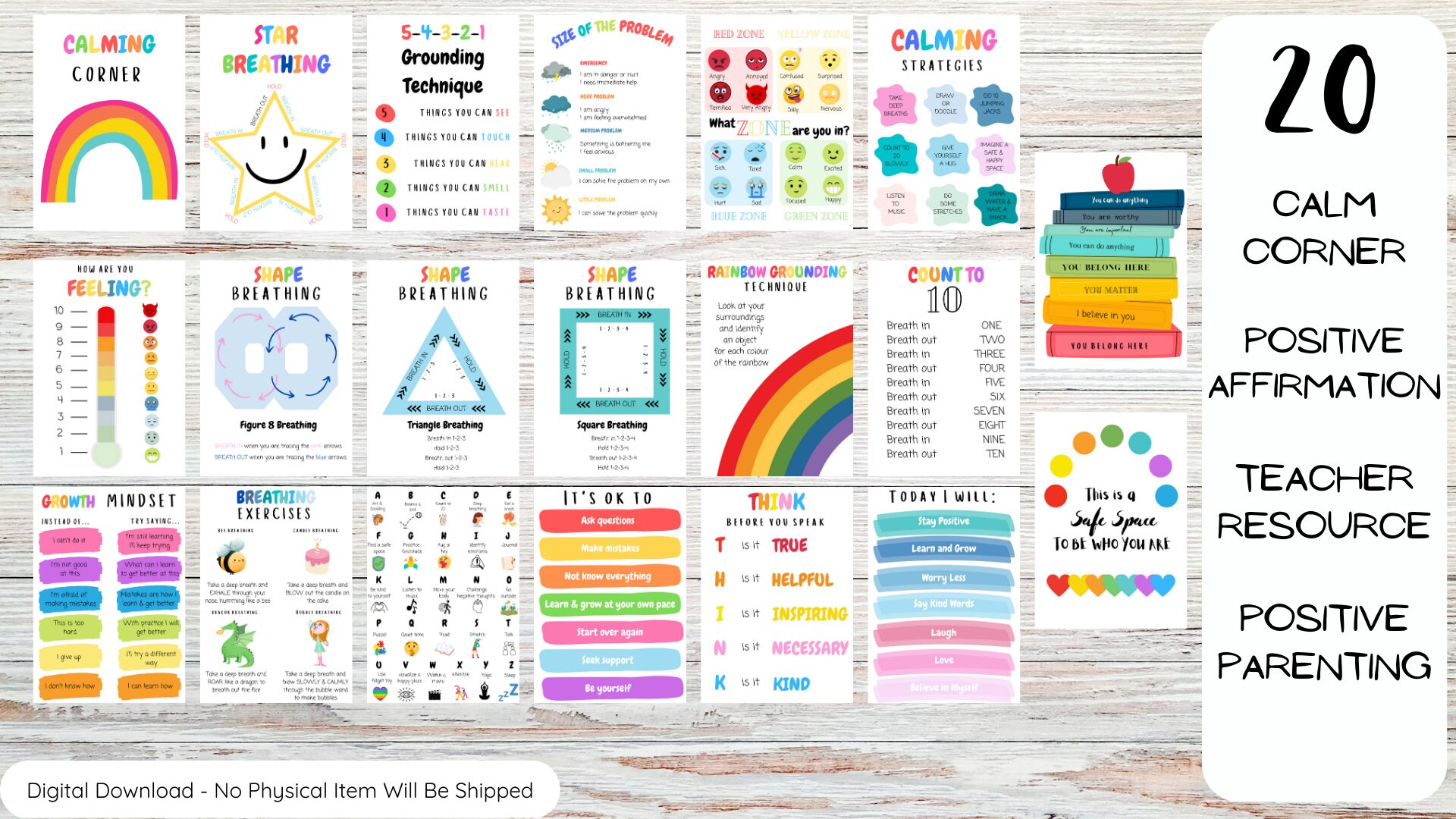 20 Calm Down Corner Posters Sign Kit Calming Decor Print Counsellor ...