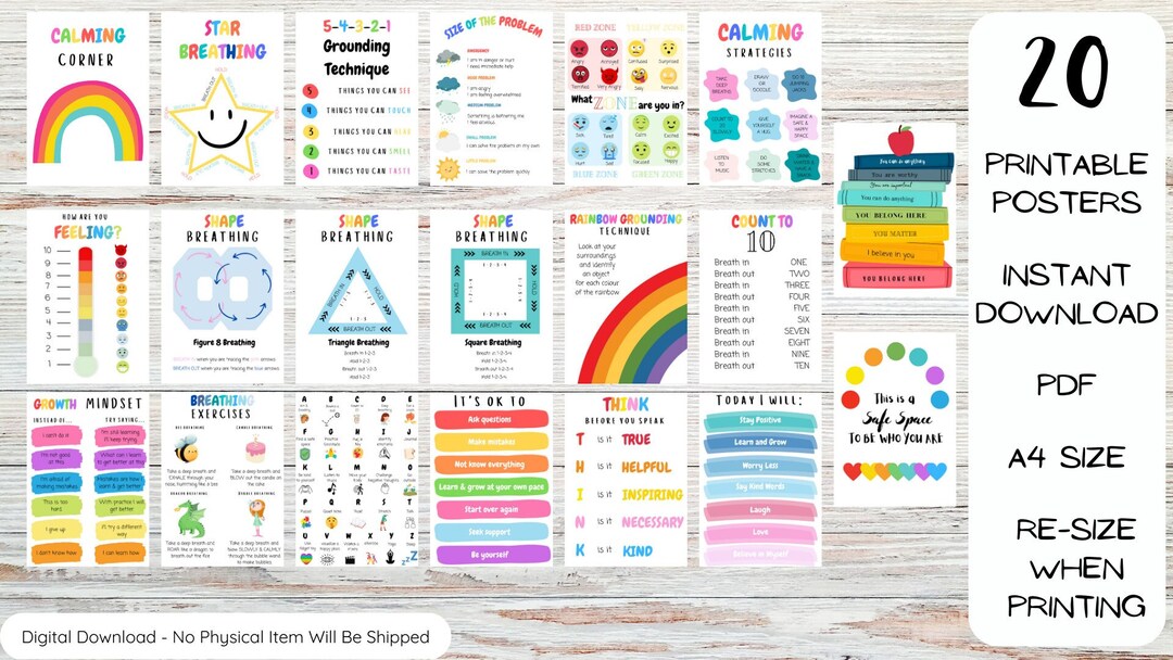 20 Calm Down Corner Posters Sign Kit Calming Decor Print Counsellor ...