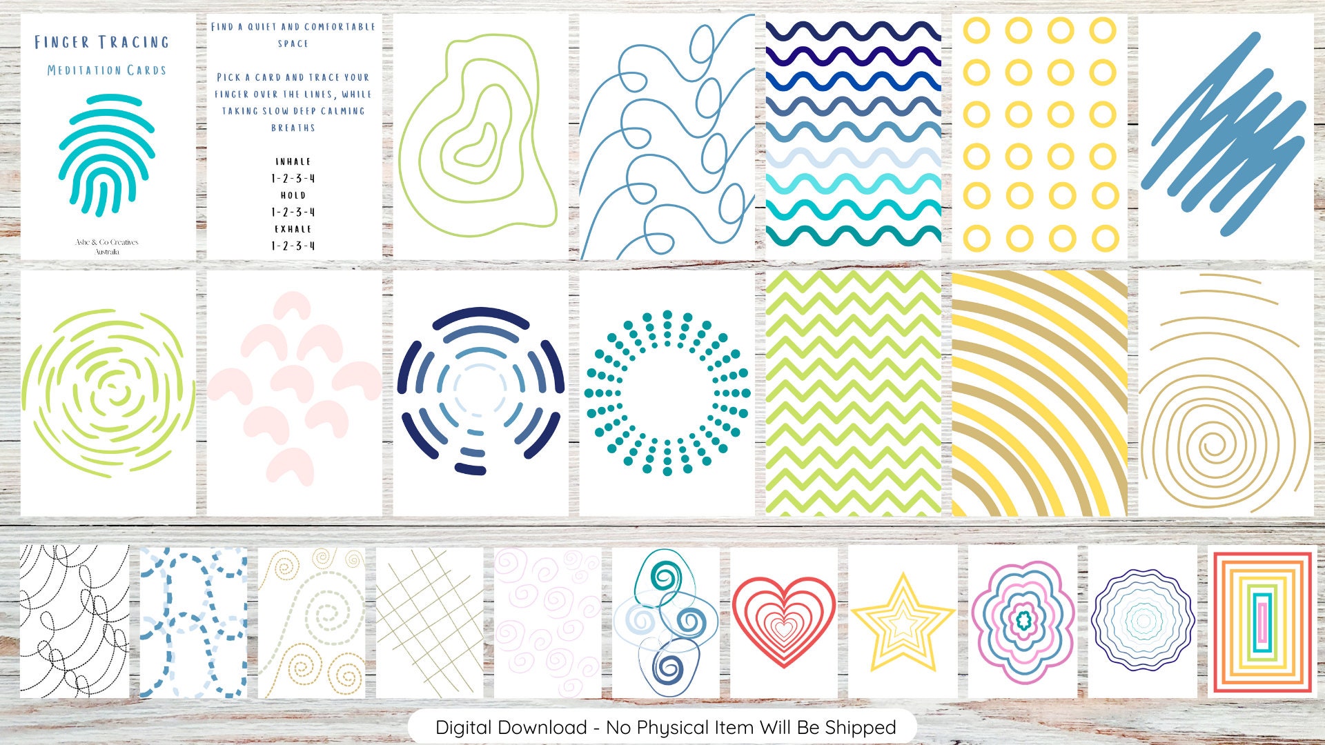 Finger Tracing Calming Cards, Printable Mindfulness Flash Cards, Calm ...