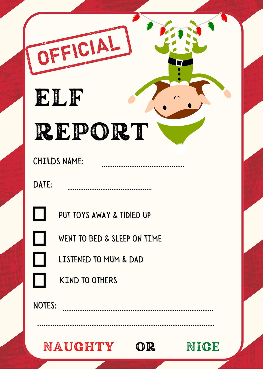Elf Report Card Santa Report Card Printable Elf Report Card - Etsy UK