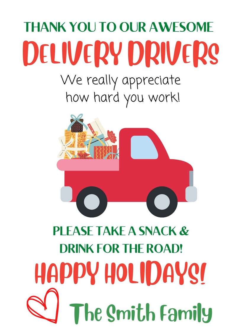 Editable Christmas Delivery Driver Snack Station Poster, Delivery ...