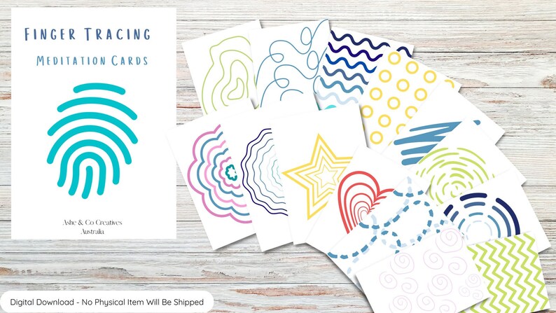Finger Tracing Calming Cards, Printable Mindfulness Flash Cards, Calm ...