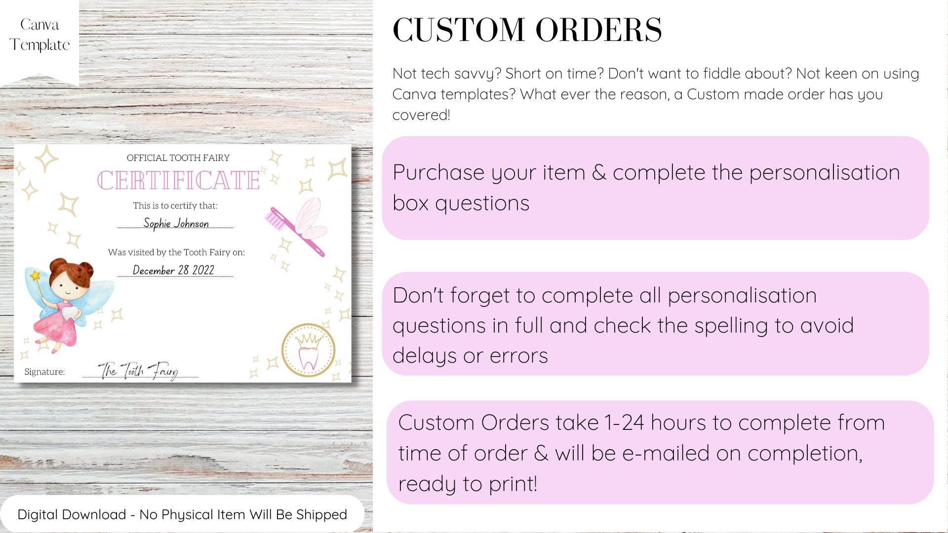 Editable Tooth Fairy Certificate Printable Certificate First - Etsy