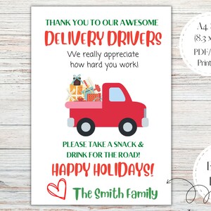 Editable Christmas Delivery Driver Snack Station Poster, Delivery ...