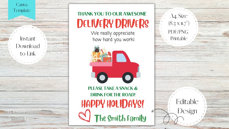 Editable Christmas Delivery Driver Snack Station Poster, Delivery ...