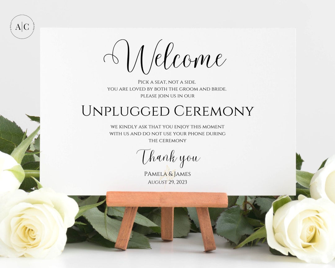 Minimalist Leaf Unplugged Ceremony Welcome Sign Template | Pick a Seat ...