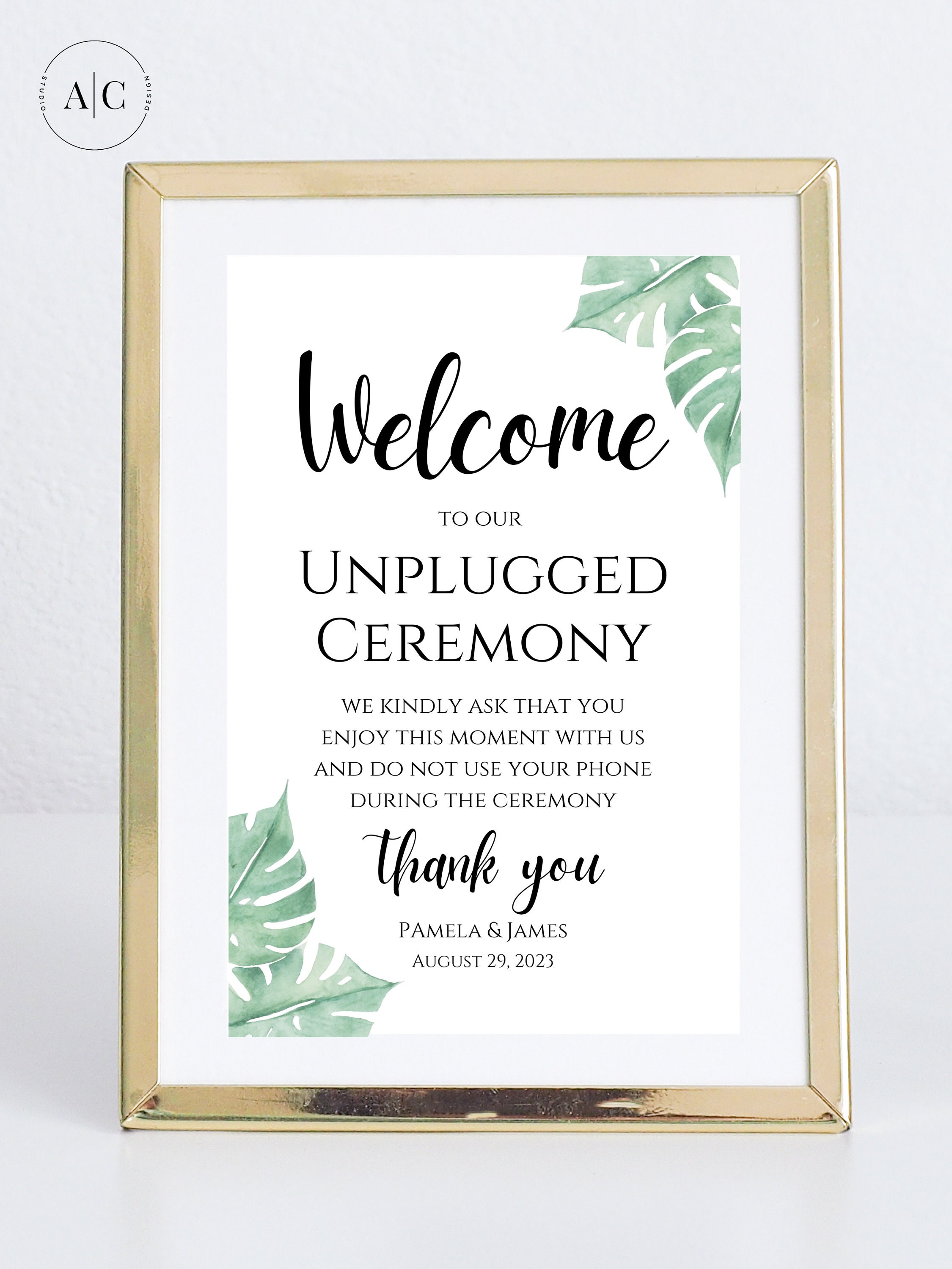 Tropical Unplugged Ceremony Welcome Sign Template Editable Instant ...