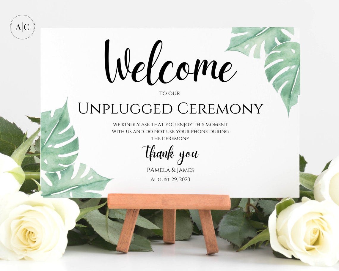 Tropical Unplugged Ceremony Welcome Sign Template | Editable Instant ...