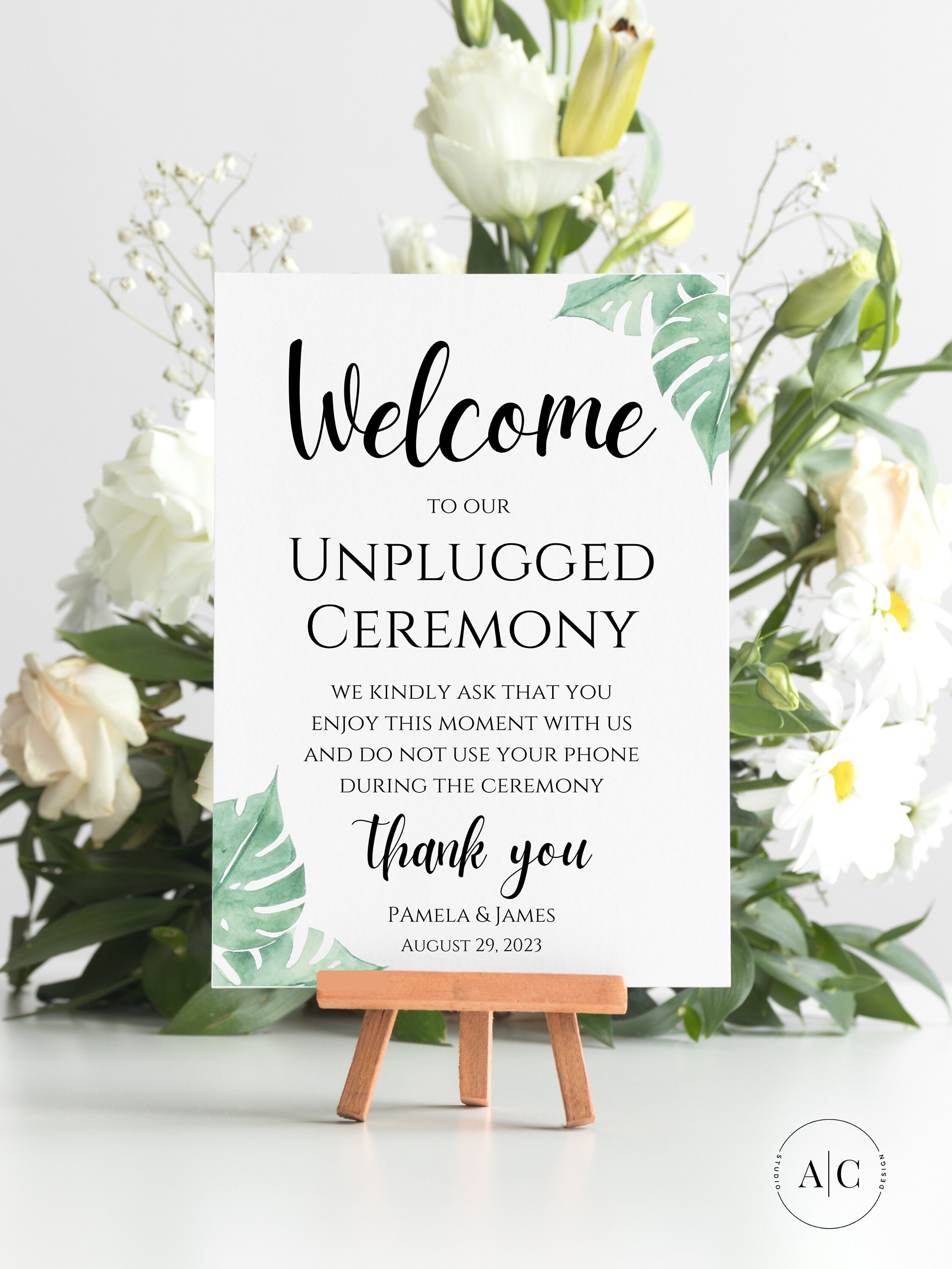 Tropical Unplugged Ceremony Welcome Sign Template Editable Instant ...