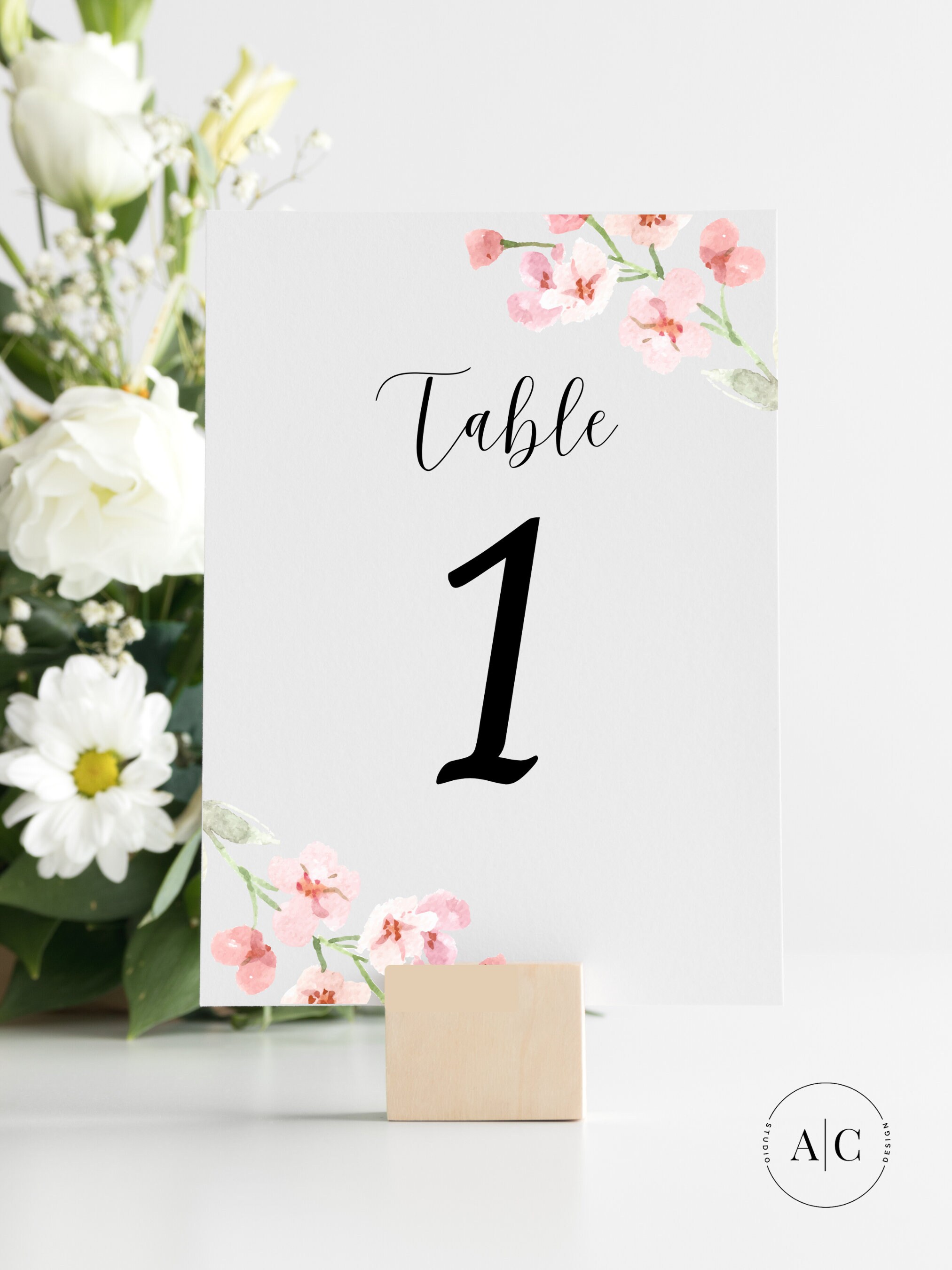 Blush Floral Table Number Template | Wedding Watercolor Table Number ...