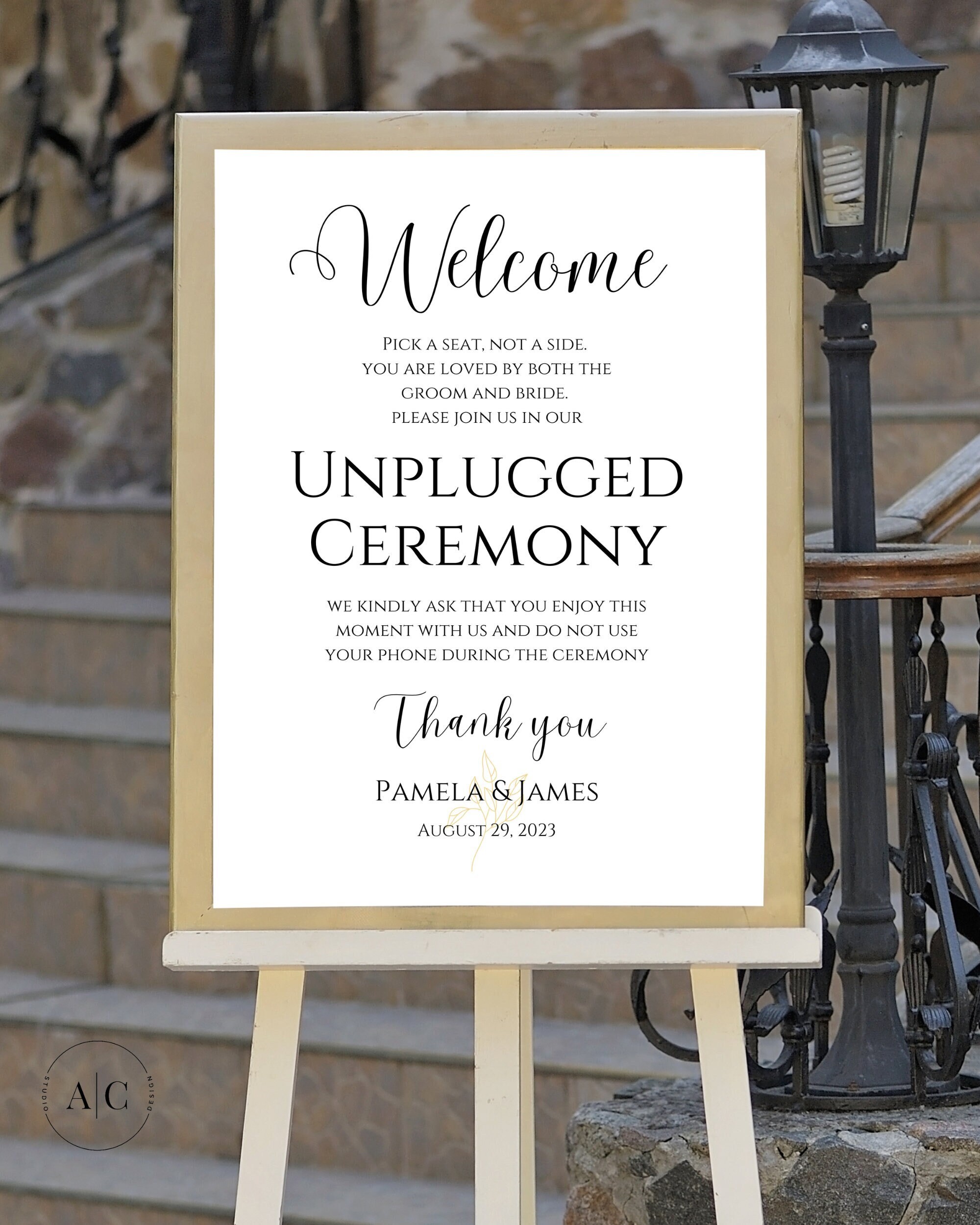 Minimalist Leaf Unplugged Ceremony Welcome Sign Template | Pick a Seat ...
