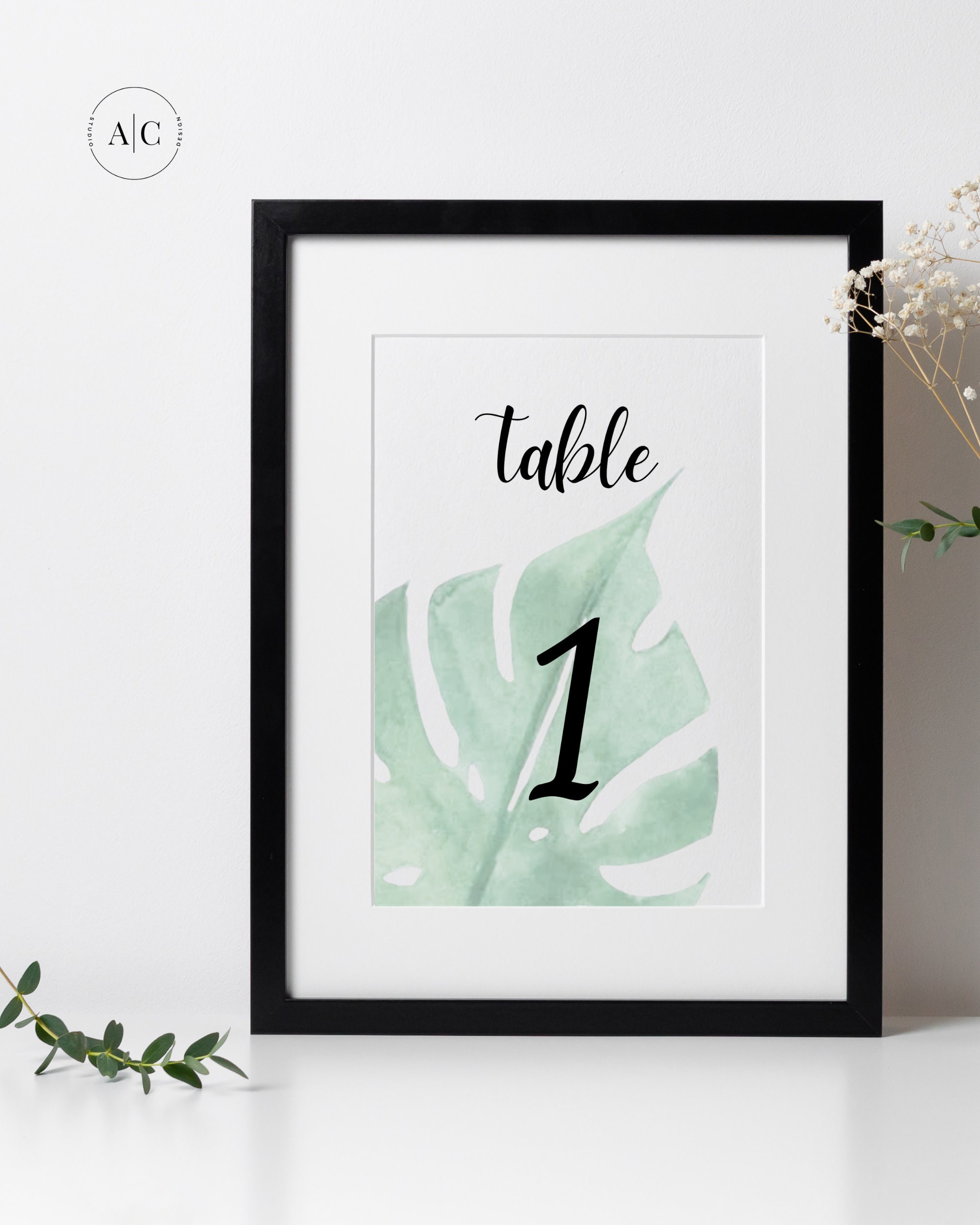 Simple Tropical Table Number Template Wedding Editable Table Number ...