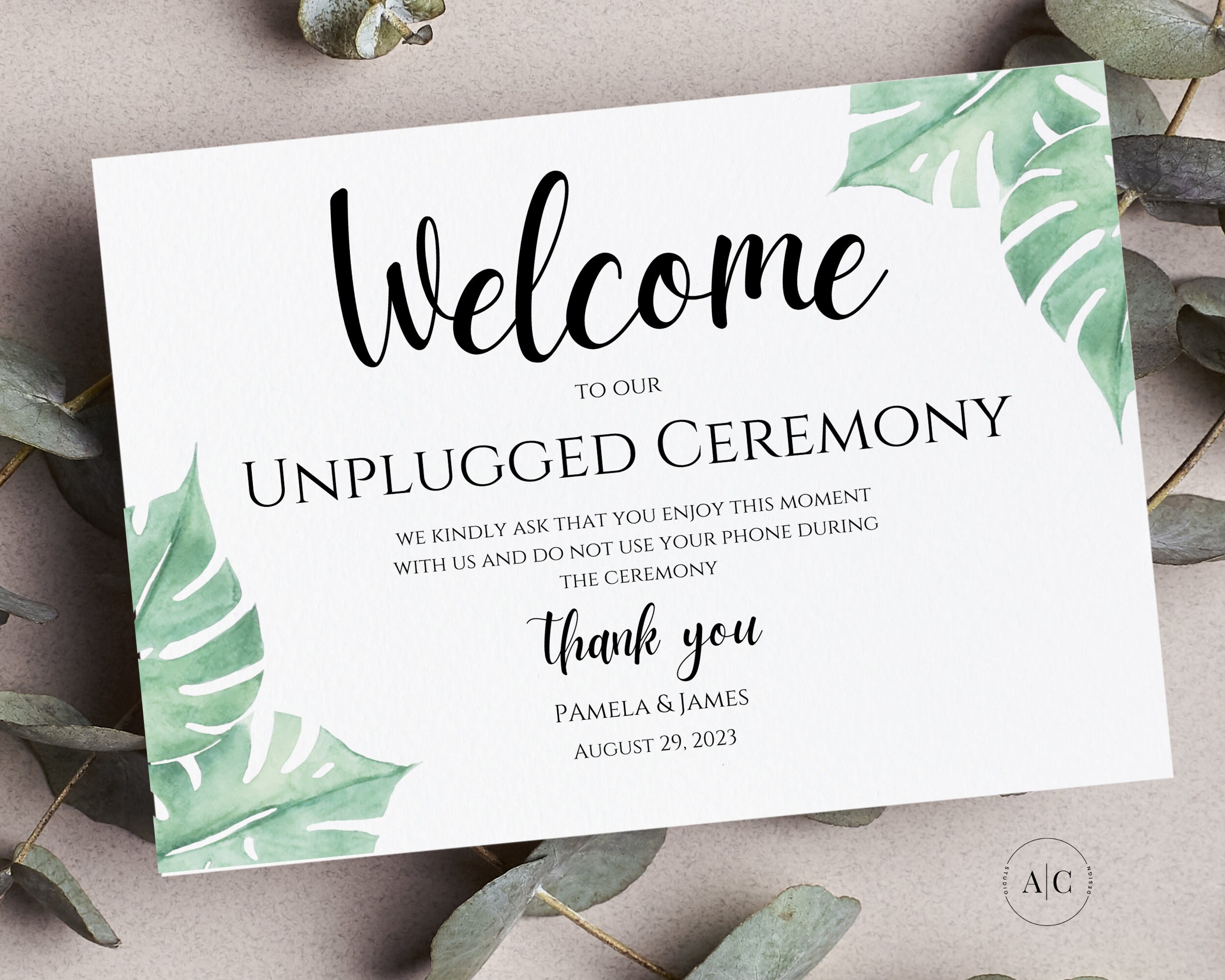 Tropical Unplugged Ceremony Welcome Sign Template Editable Instant ...