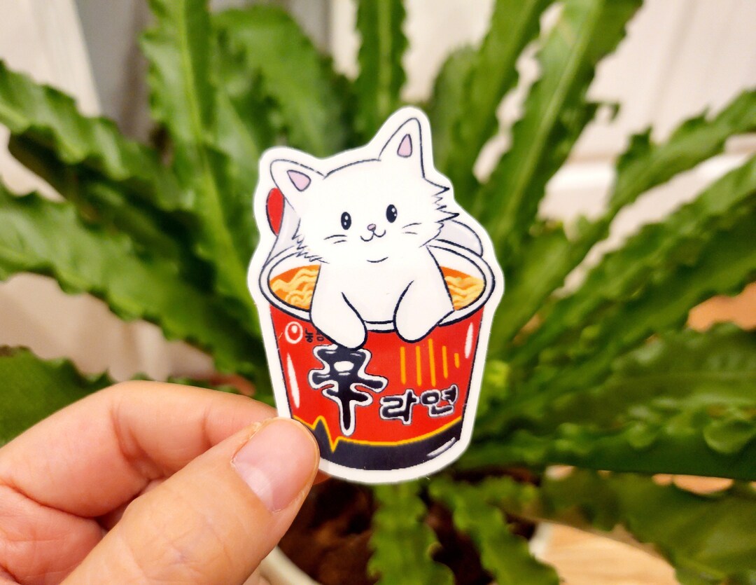 Cat Ramen Sticker Shin Ramen Sticker, White Cat Sticker, Kawaii Cat ...