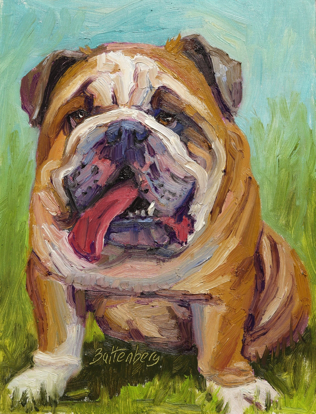 English Bulldog, Original Oil, Dog Portrait, Wall Decor, Hand Painted ...